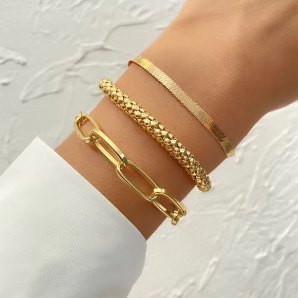 Jewelry | 14 K Gold Filled 3 Pc Bracelets Gold Bangle Bracelets Multi ...